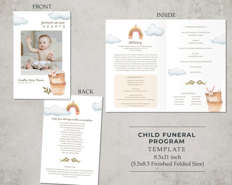 Child Baby Funeral Program TEMPLATE Celebration of Life in Loving ...