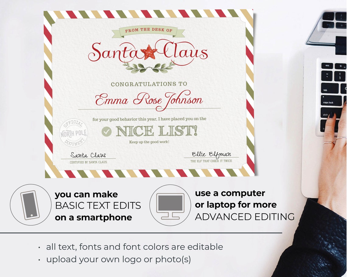 Nice List Certificate Editable TEMPLATE Certificate From - Etsy
