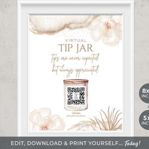 Tip Sign TEMPLATE Self-editing Virtual Tip Jar Tips Are - Etsy