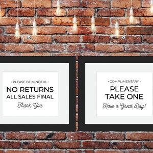 No Returns Sign Printable | Complimentary Sign | Instant Download ...