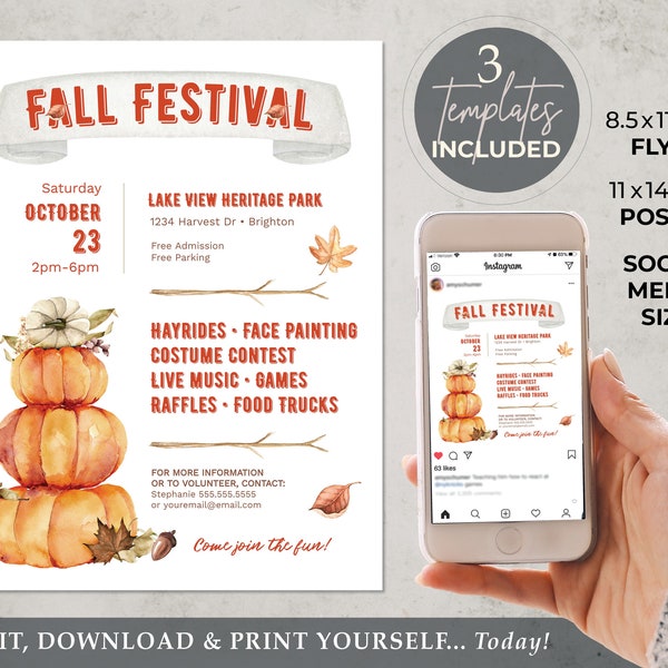 Fall Festival Flyer Template - Etsy