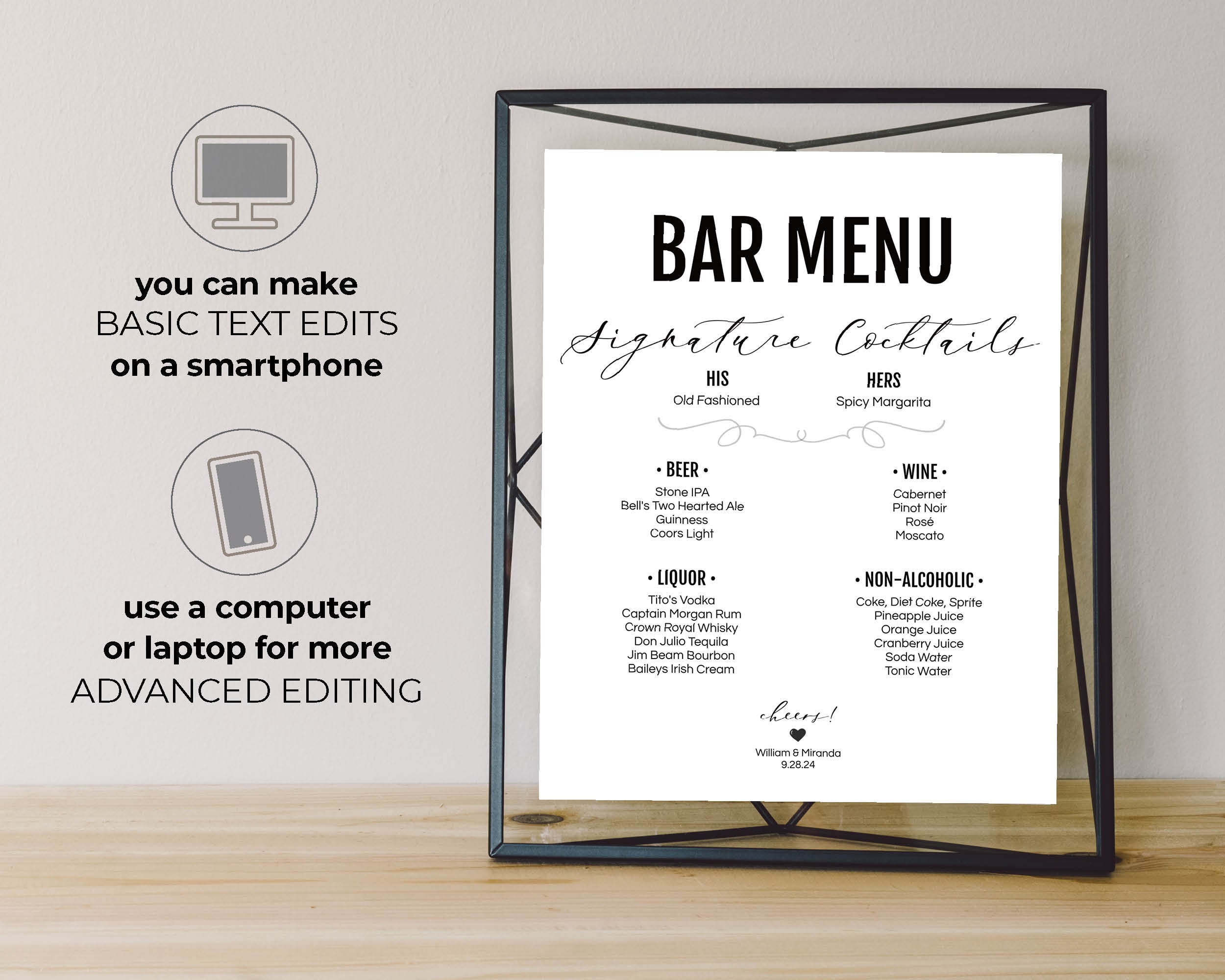 PLANTILLAS de letreros de menú de bar moderno / Letrero de - Etsy México