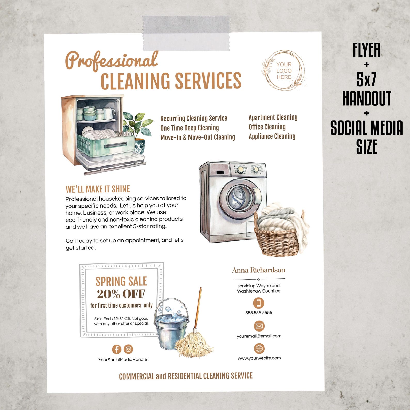 Professional Cleaning Flyer Bundle Self-editing TEMPLATES | Flyer, 5x7 ...