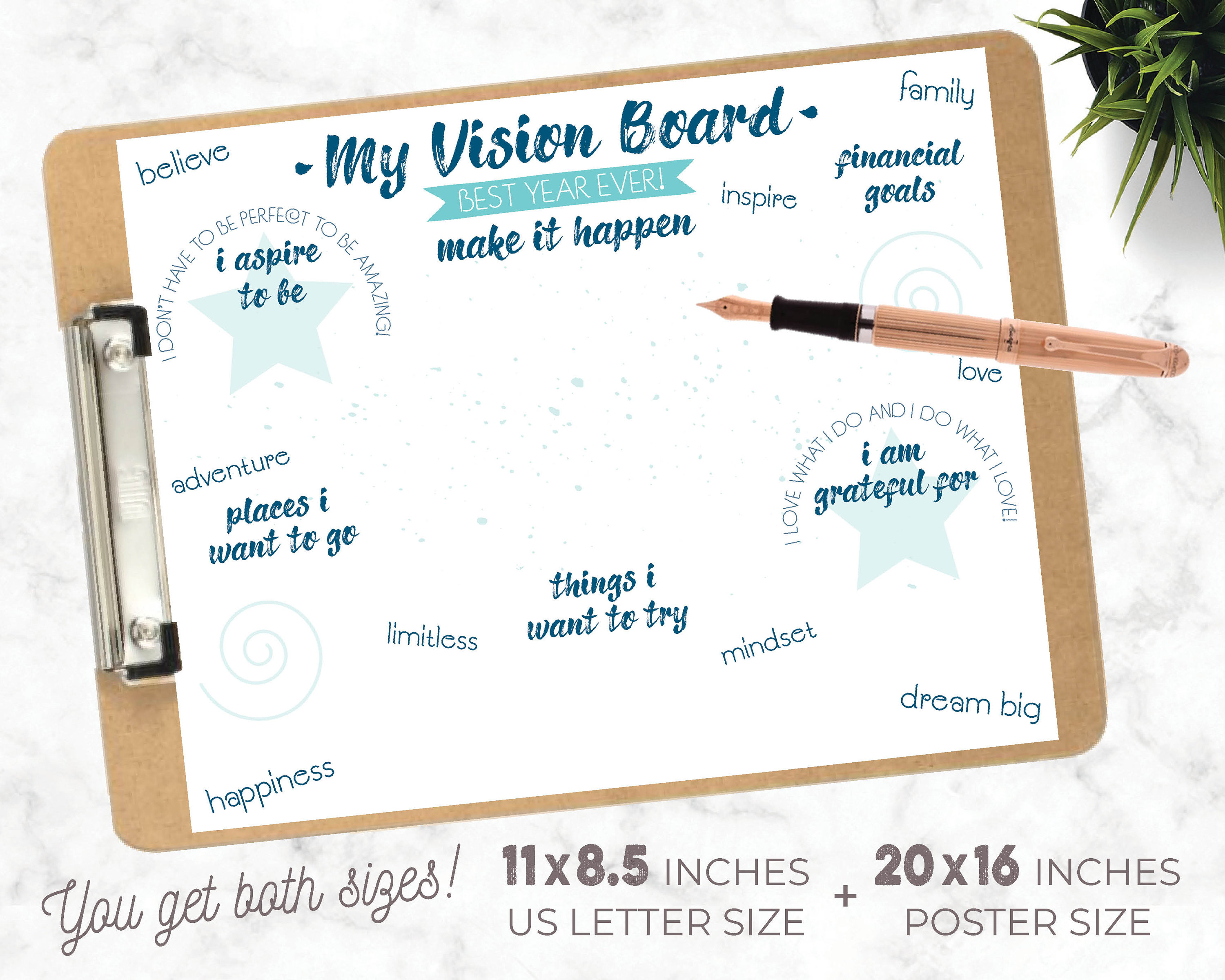 Vision Board Template | INSTANT DOWNLOAD Digital File | Dream Board ...