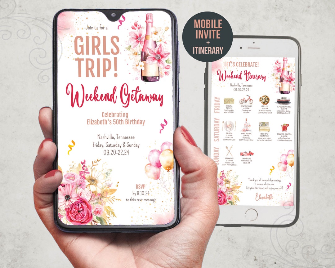 Weekend Getaway Invite + Itinerary Mobile Editable TEMPLATES | Weekend ...