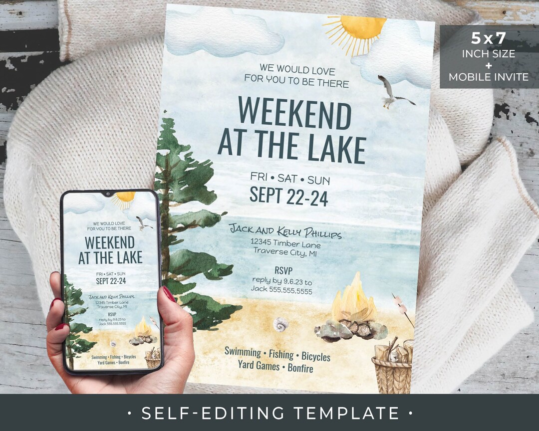 Weekend at the Lake Invitation Self-editing TEMPLATE Mobile - Etsy