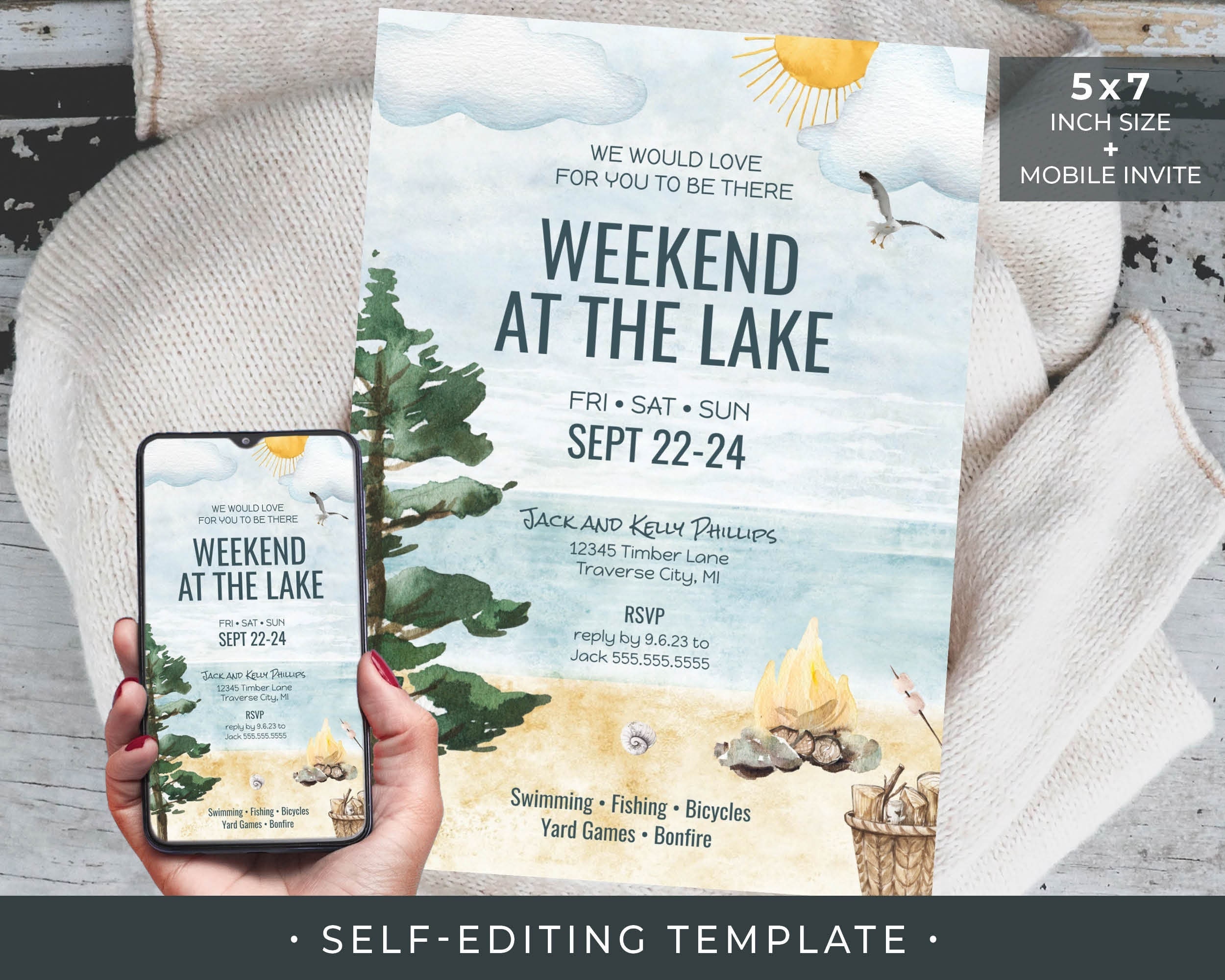 Weekend at the Lake Invitation Self-editing TEMPLATE Mobile - Etsy