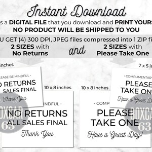 No Returns Sign Printable Complimentary Sign Instant | Etsy