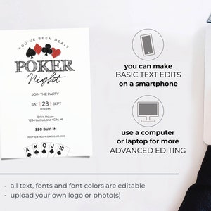 Poker Night Invitation TEMPLATES Editable Invite + Mobile Invite | Card ...