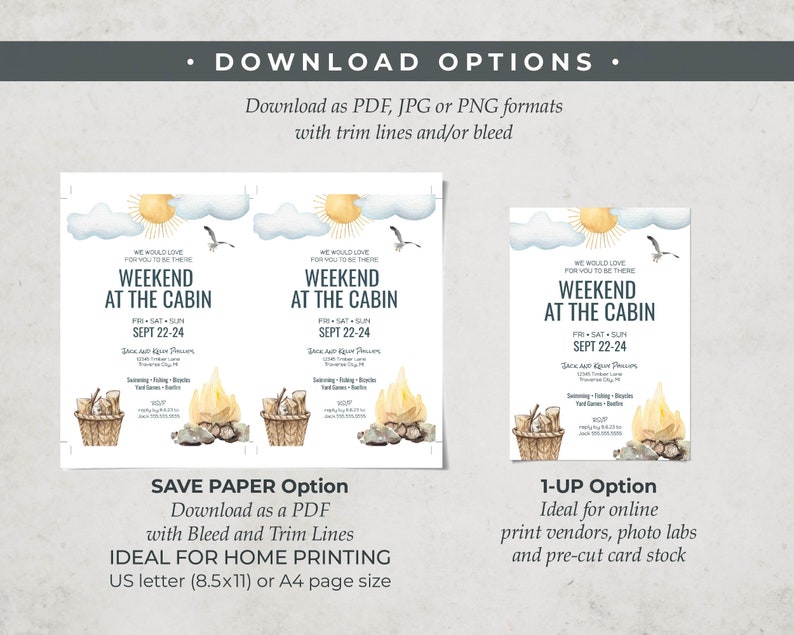 Weekend at the Cabin Invite Self-editing TEMPLATE + Mobile Invite ...
