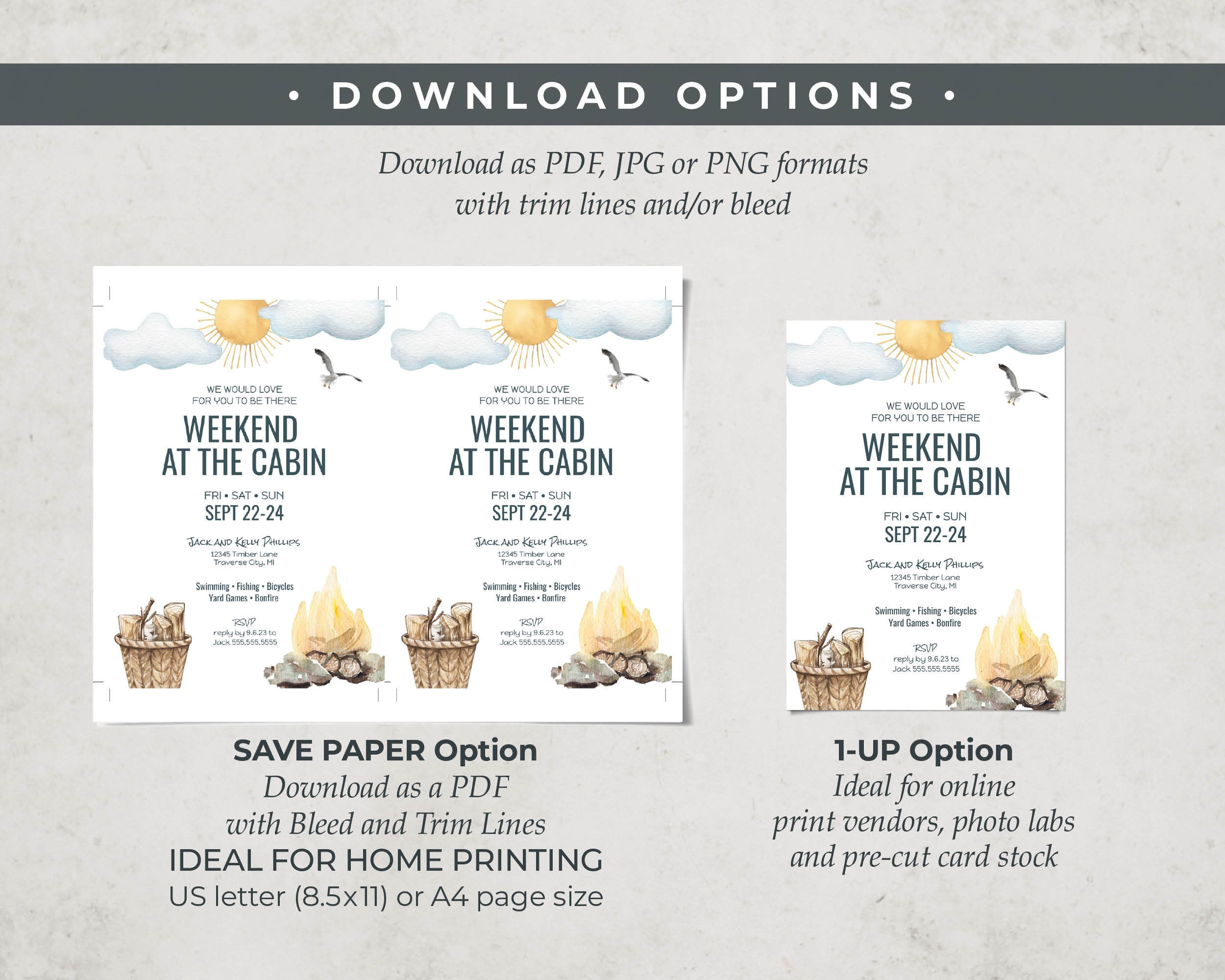 Weekend at the Cabin Invite Self-editing TEMPLATE Mobile Invite ...