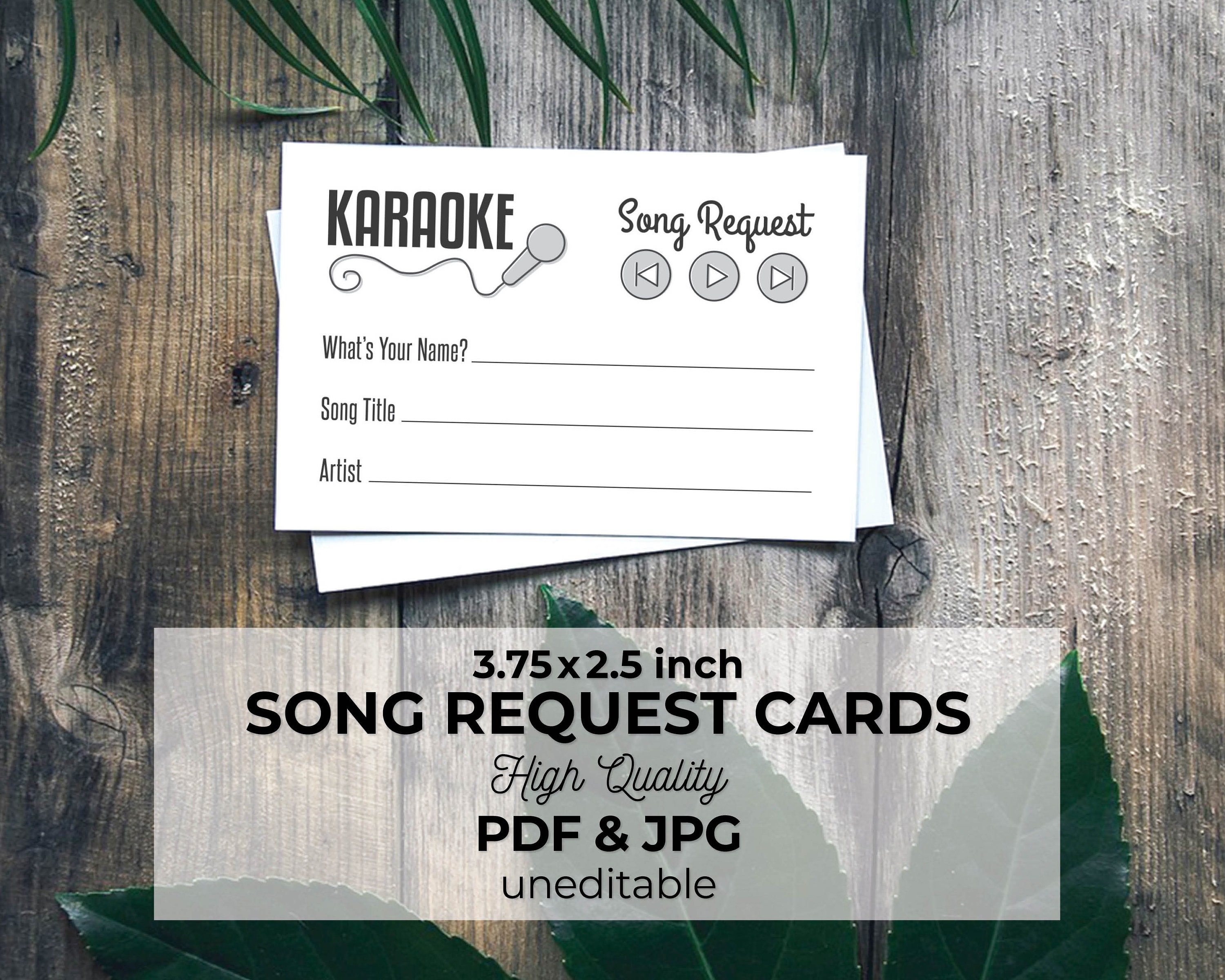 Karaoke Song Request Cards Display Sign INSTANT DOWNLOAD Uneditable ...
