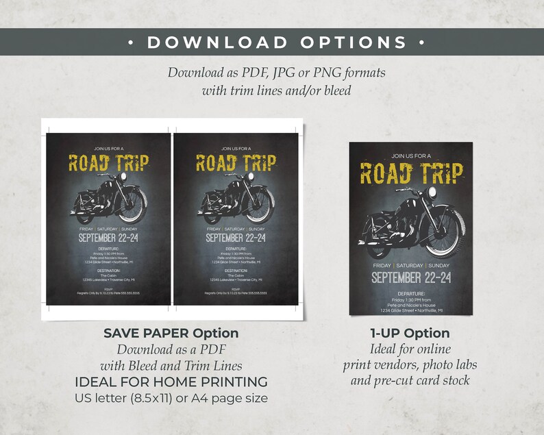 Road Trip Motorcycle Invitation Self-editing TEMPLATE + Mobile Invite ...