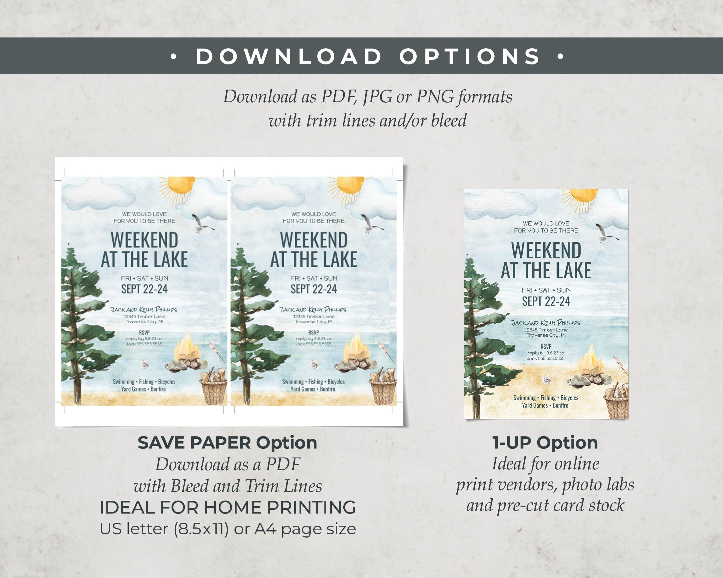 Weekend at the Lake Invitation Self-editing TEMPLATE + Mobile Invite ...