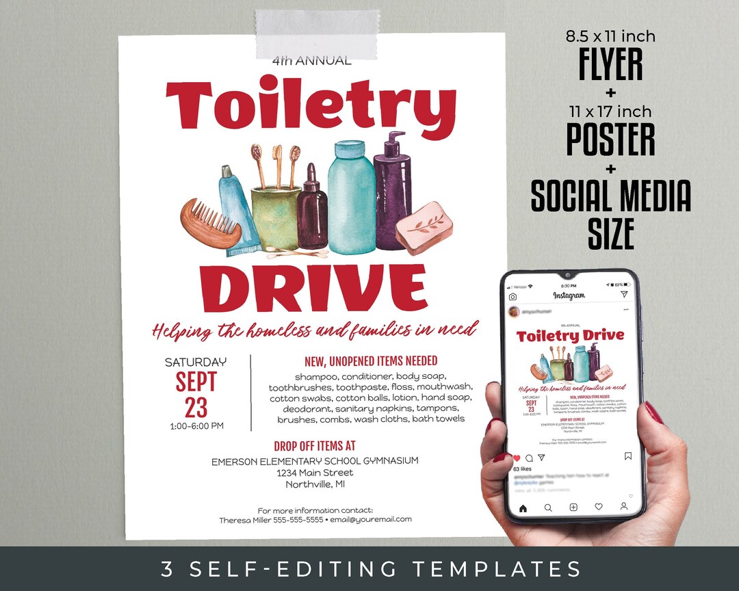 Toiletry Drive Editable TEMPLATES 8.5x11 Flyer 11x17 - Etsy UK