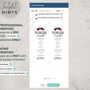 Poker Night Menu TEMPLATE Drink or Food Menu Casino Night - Etsy