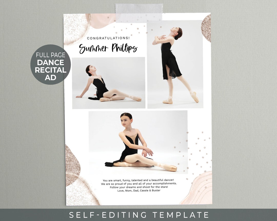 Dance Recital AD TEMPLATE | Self-editing in Corjl | Modern Dusty Pink ...