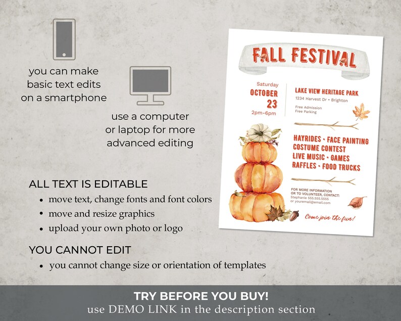 Fall Festival Editable TEMPLATES 8.5x11 Flyer 11x14 Poster - Etsy