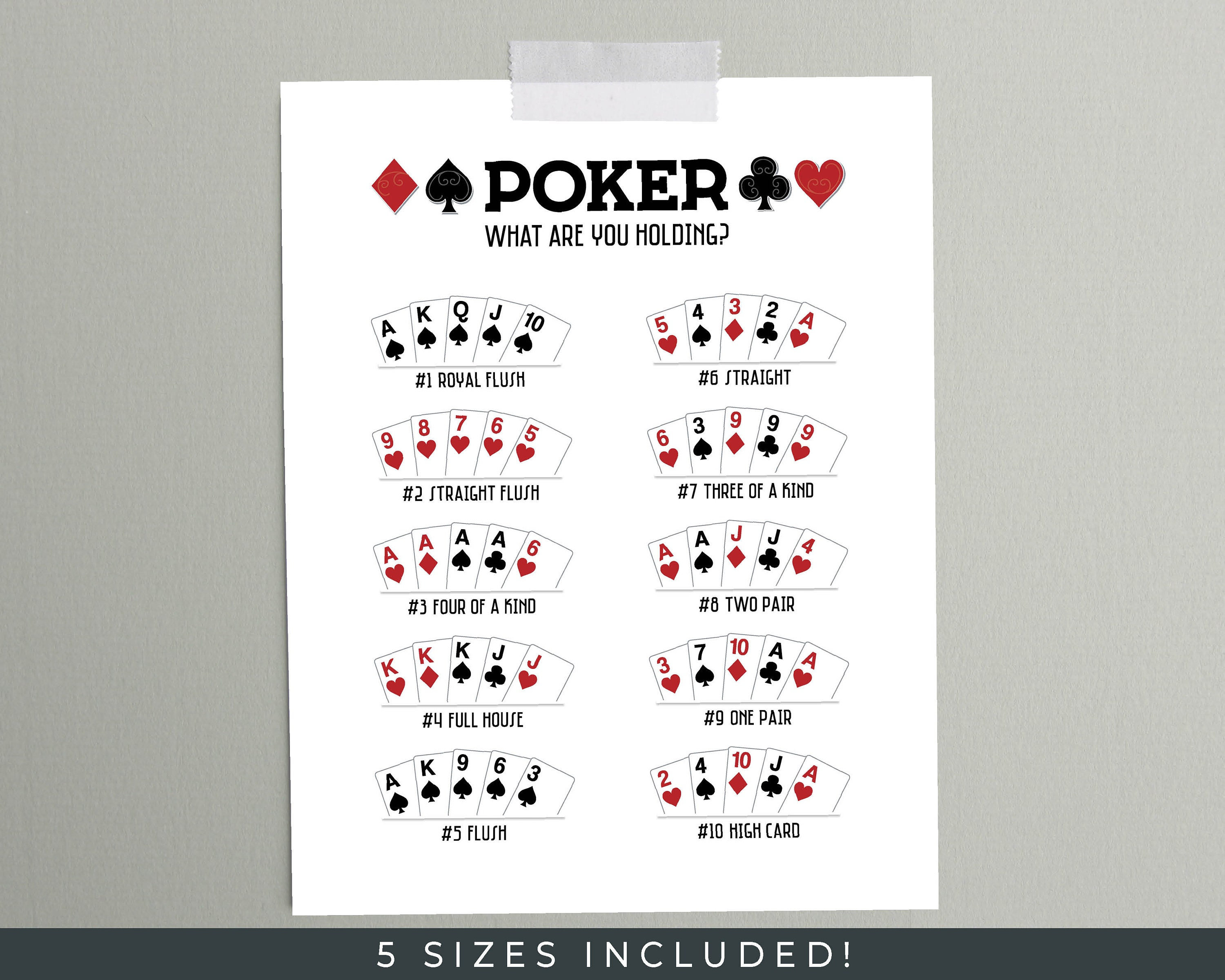 Poker Hand Ranking Poster INSTANT DOWNLOAD Digital JPG Files Modern ...