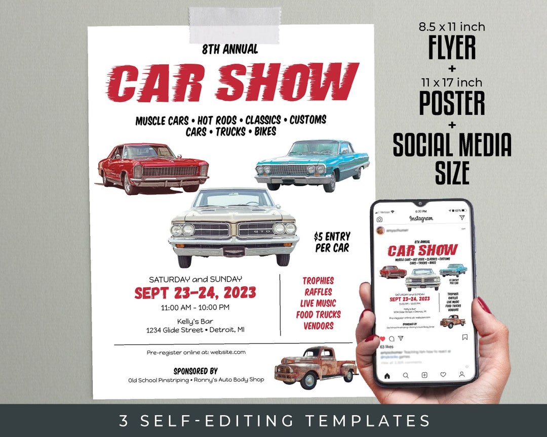 Car Show Editable TEMPLATES 8.5x11 Flyer 11x17 Poster - Etsy