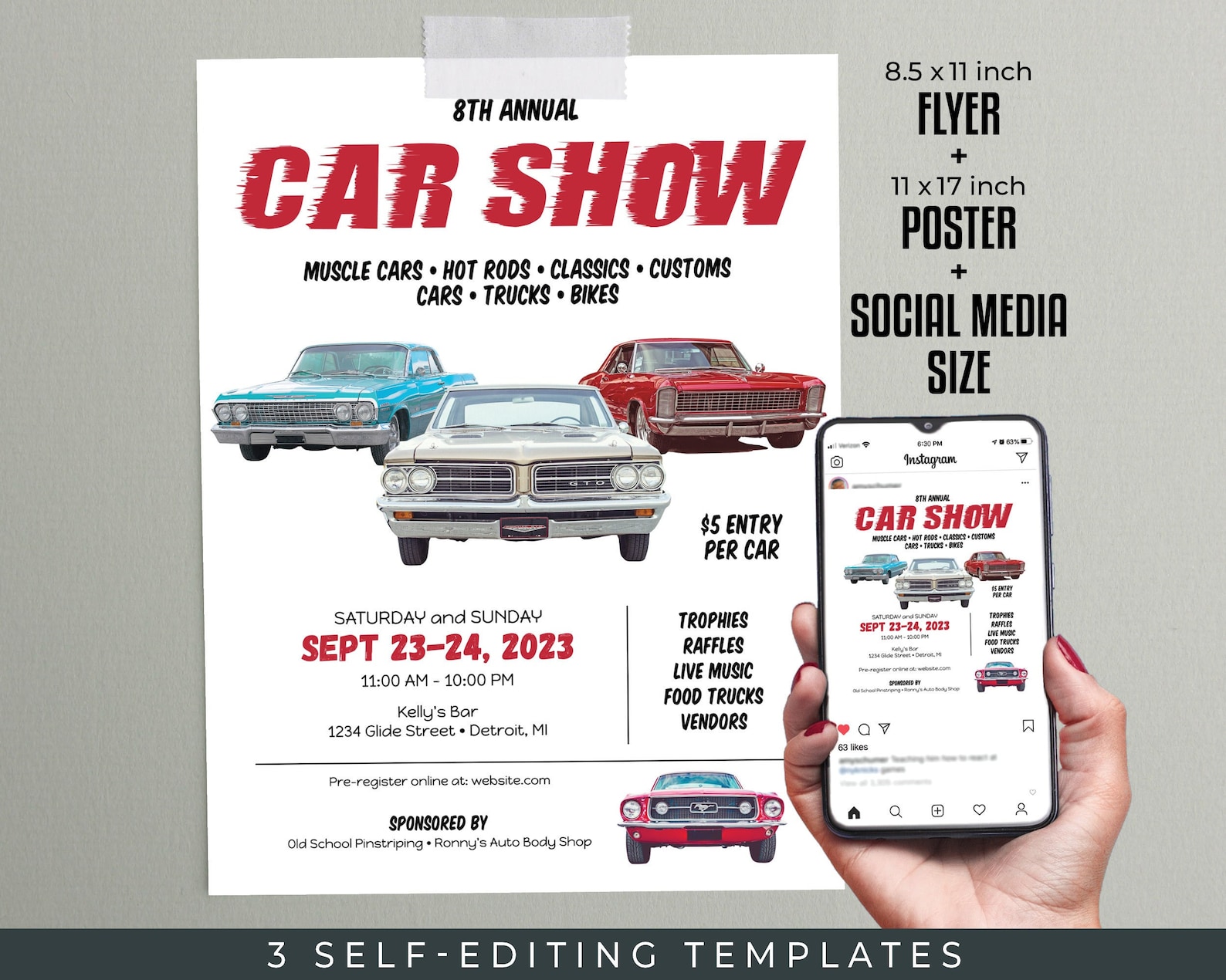 Car Show Editable TEMPLATES 8.5x11 Flyer, 11x17 Poster, Social Media ...