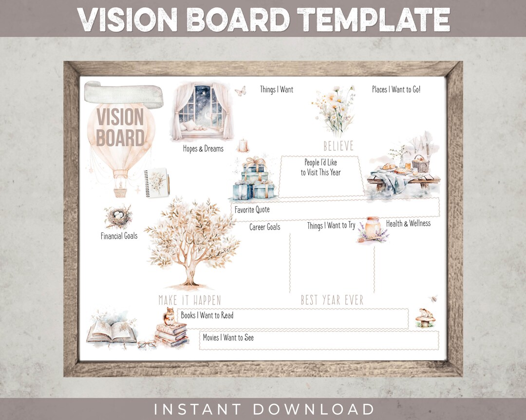 Vision Board Template Uneditable | INSTANT DOWNLOAD | Dream Board ...