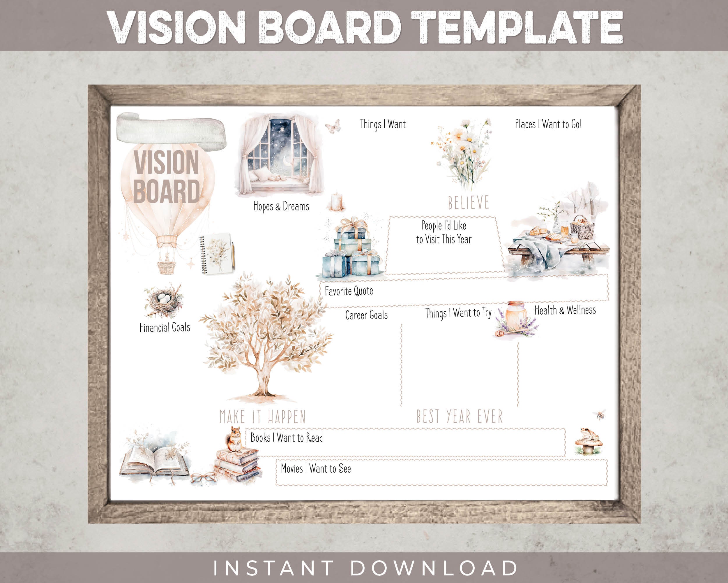 Vision Board Template Uneditable | INSTANT DOWNLOAD | Dream Board ...