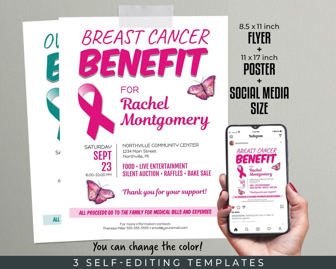 Cancer Benefit Fundraiser Self-editing Bundle TEMPLATES | 8.5x11 Flyer ...