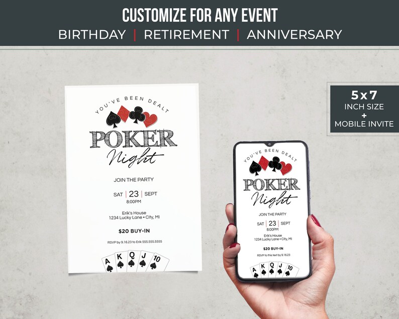 Poker Night Invitation TEMPLATES Editable Invite Mobile - Etsy