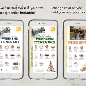 Weekend Itinerary Digital Editable TEMPLATE | Text/email Size | Weekend ...