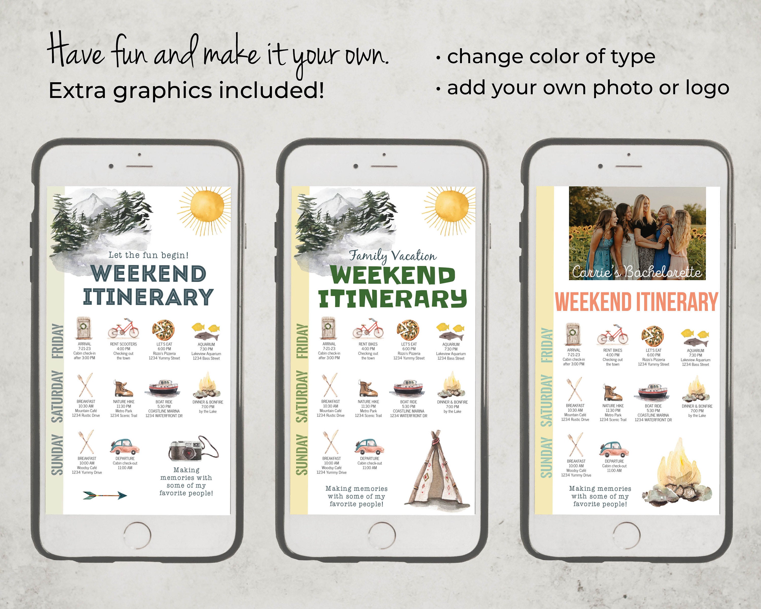 Weekend Itinerary Digital Editable TEMPLATE Text/email Size Weekend ...