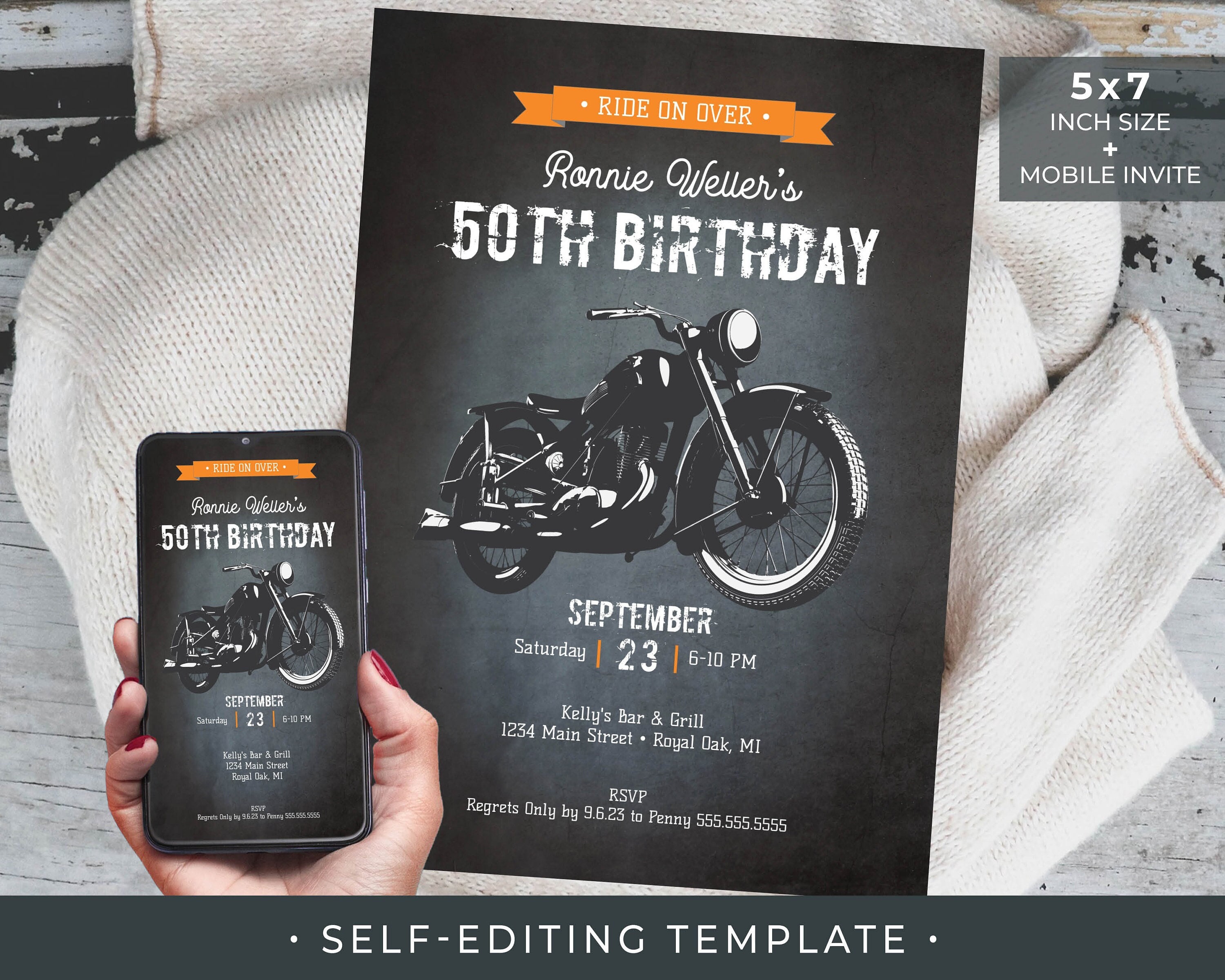 Motorcycle Invitation Self-editing TEMPLATE Mobile Invite - Etsy