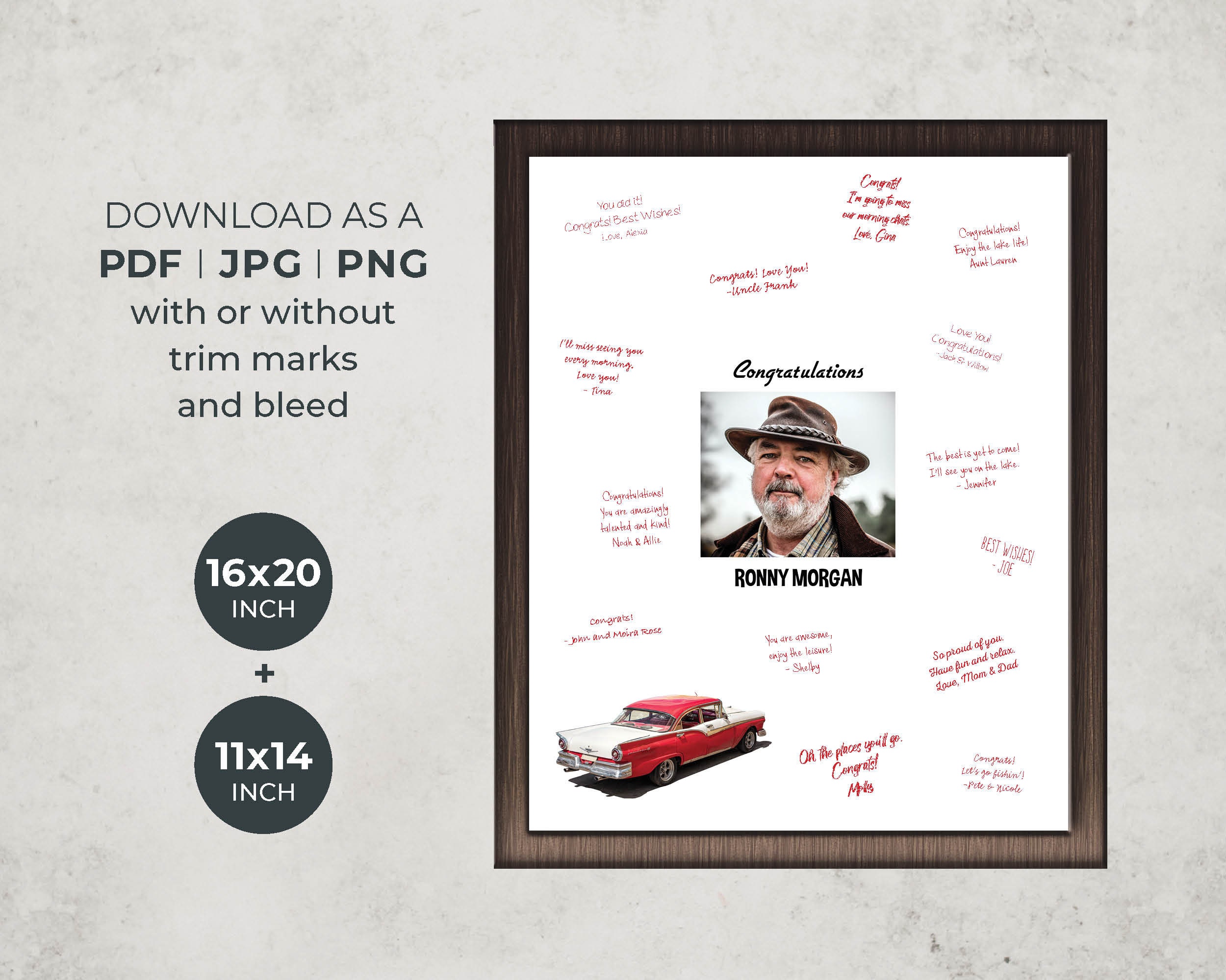 Retirement Message Board TEMPLATE Editable Red Vintage Car - Etsy