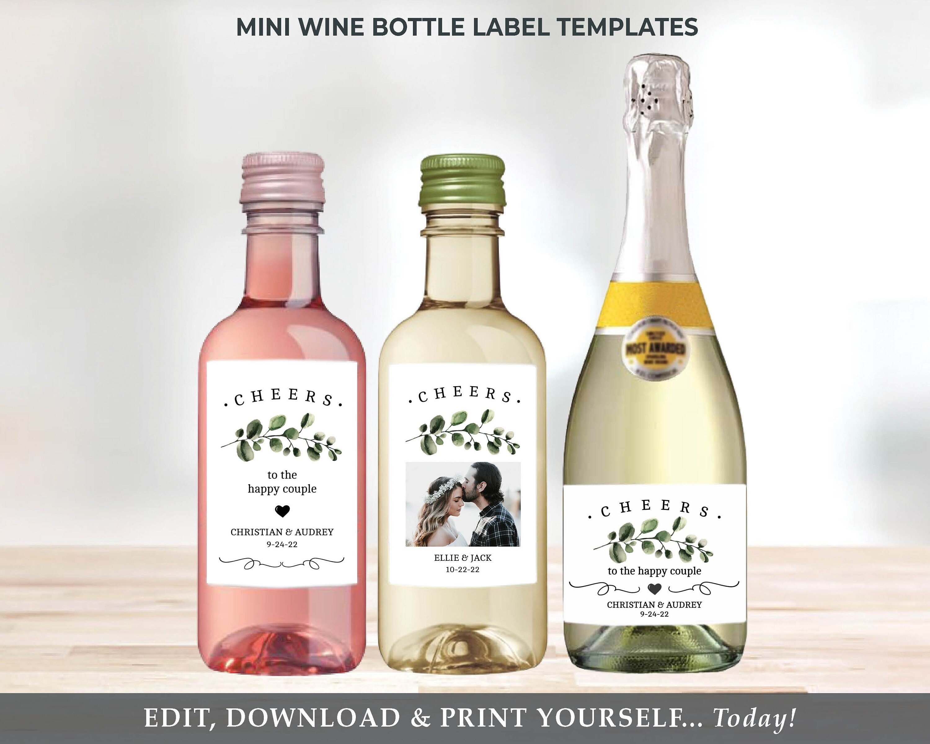 Mini Wine or Champagne Label Editable TEMPLATES Eucalyptus - Etsy