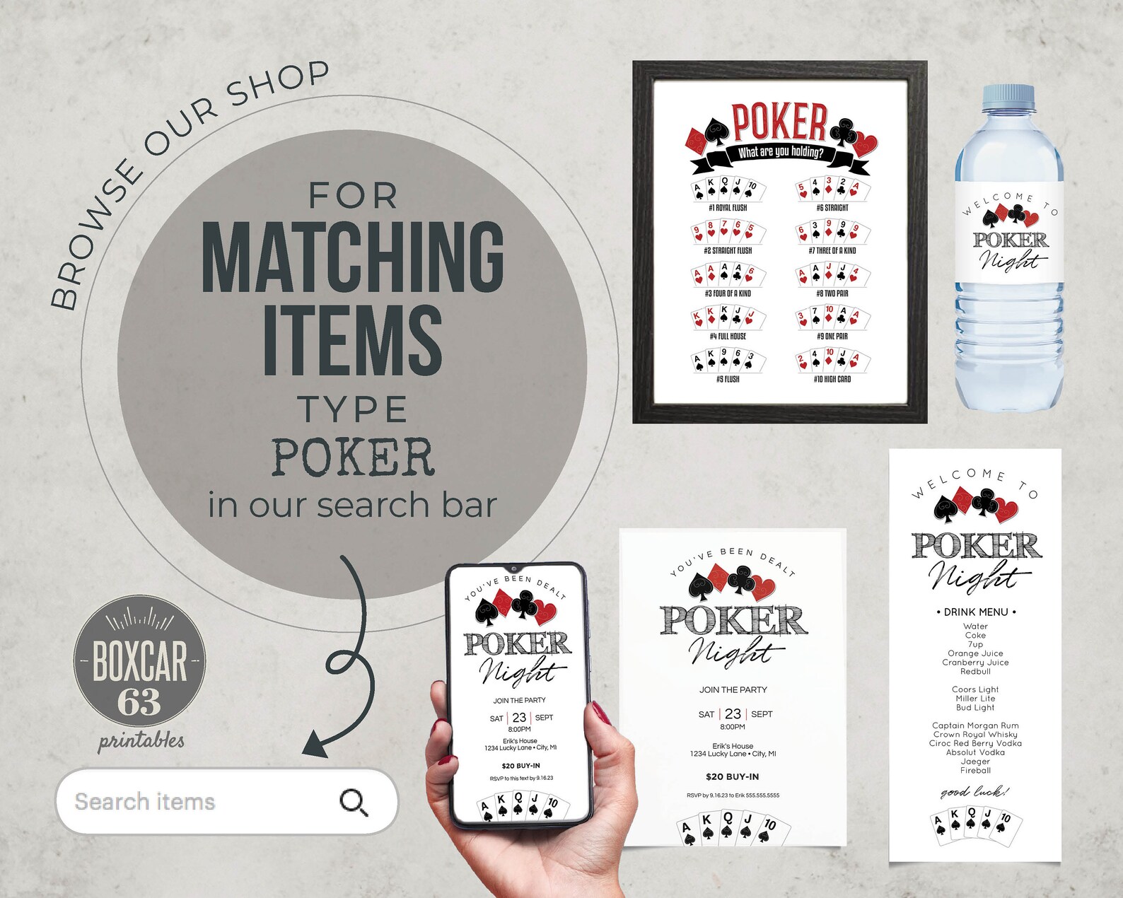 Poker Night Welcome Sign TEMPLATE Party Sign Casino Night 4 Sizes 5x7 ...