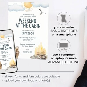 Weekend at the Cabin Invite Self-editing TEMPLATE + Mobile Invite ...