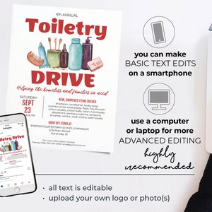 Toiletry Drive Editable TEMPLATES | 8.5x11 Flyer, 11x17 Poster, Social ...