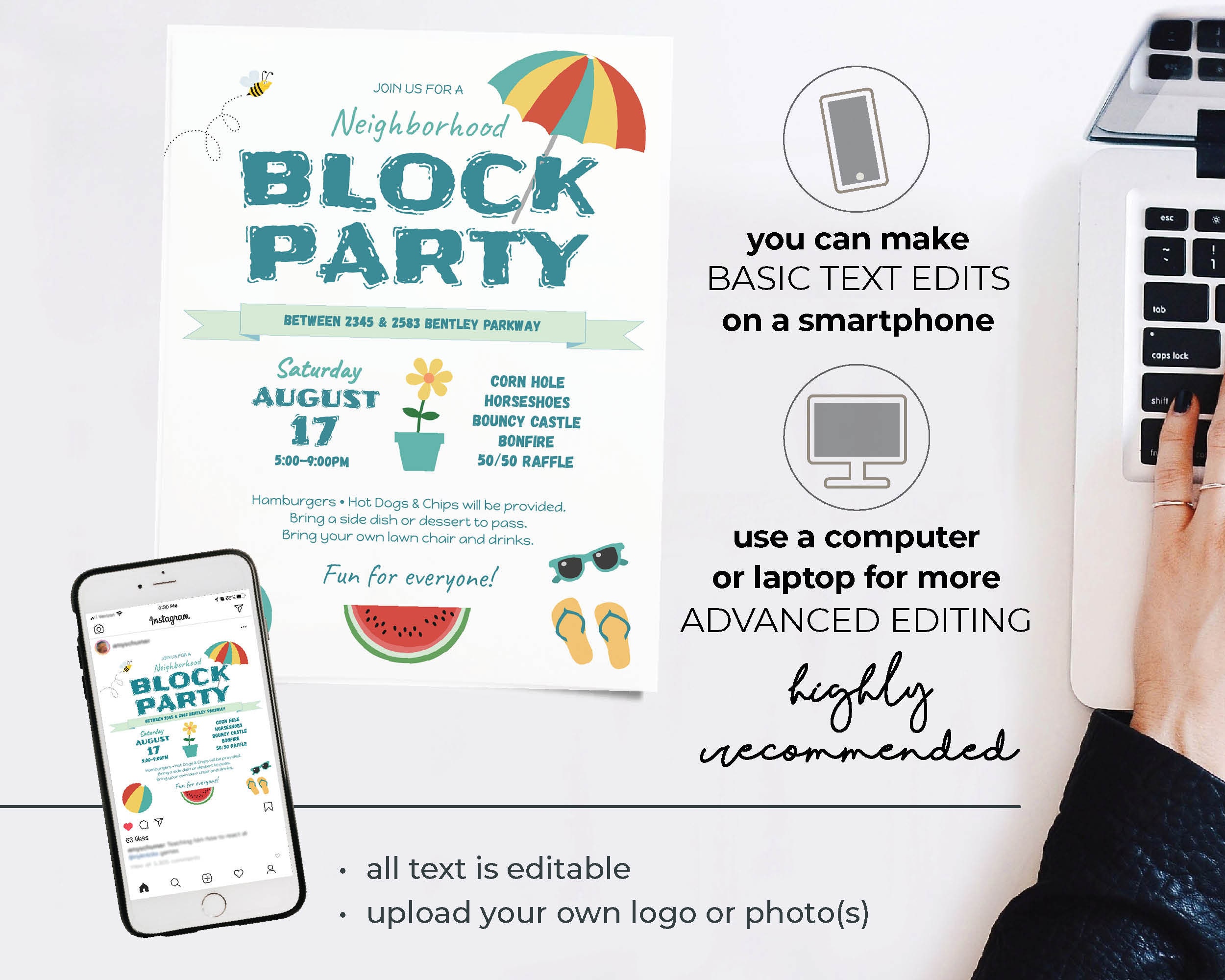 Block Party Flyer 2 Editable TEMPLATES 8.5x11 Flyer - Etsy