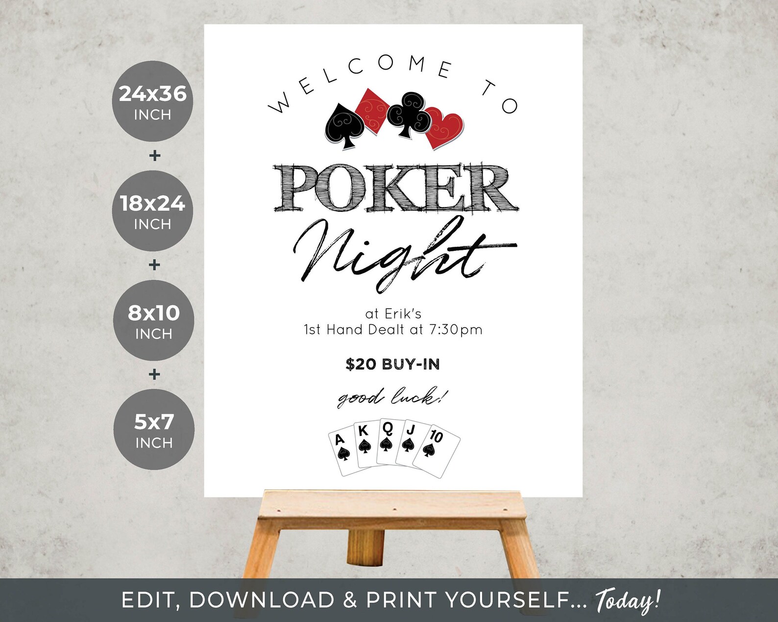 Poker Night Welcome Sign TEMPLATE | Party Sign | Casino Night | 4 Sizes ...