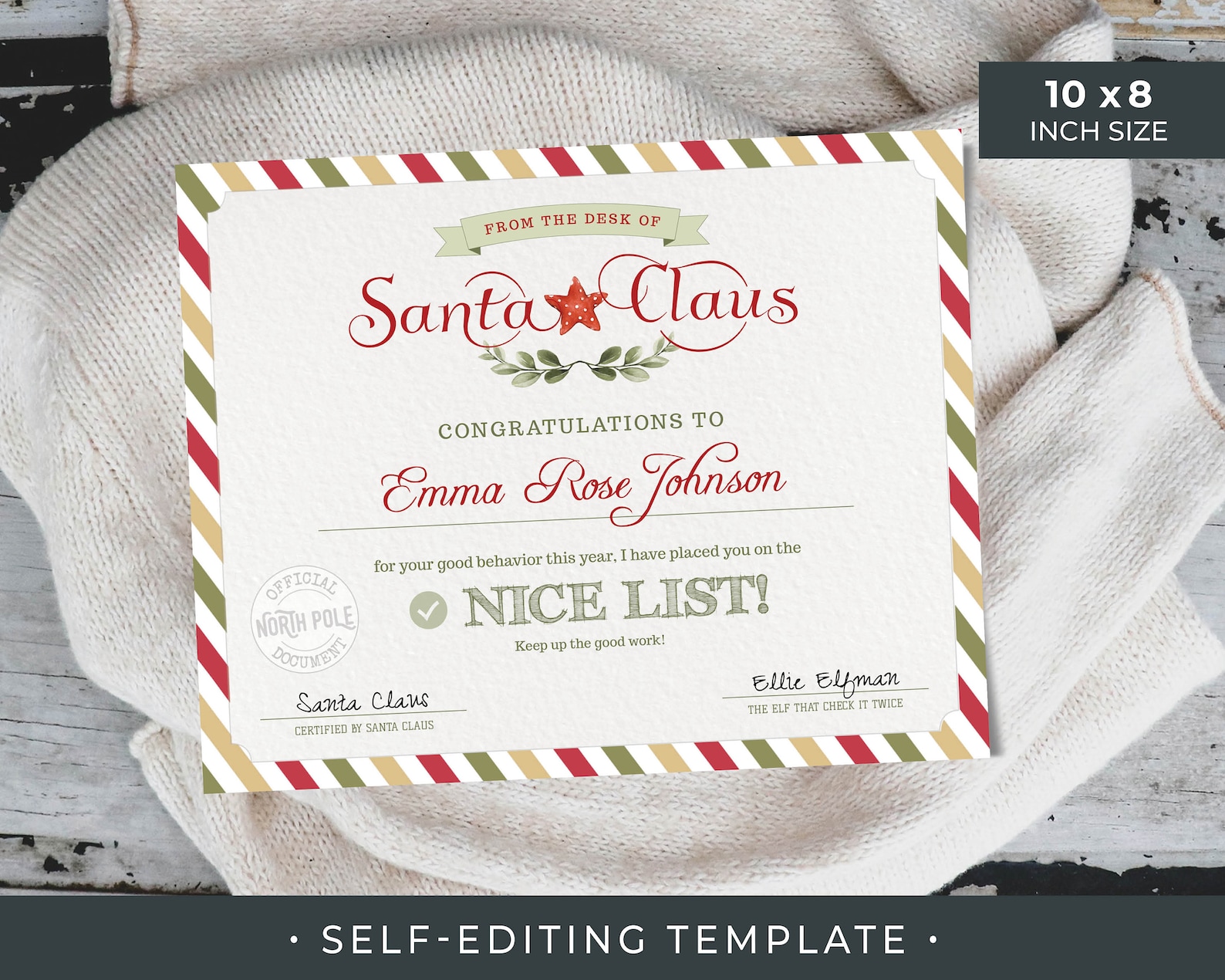 Nice List Certificate Editable TEMPLATE Certificate From - Etsy