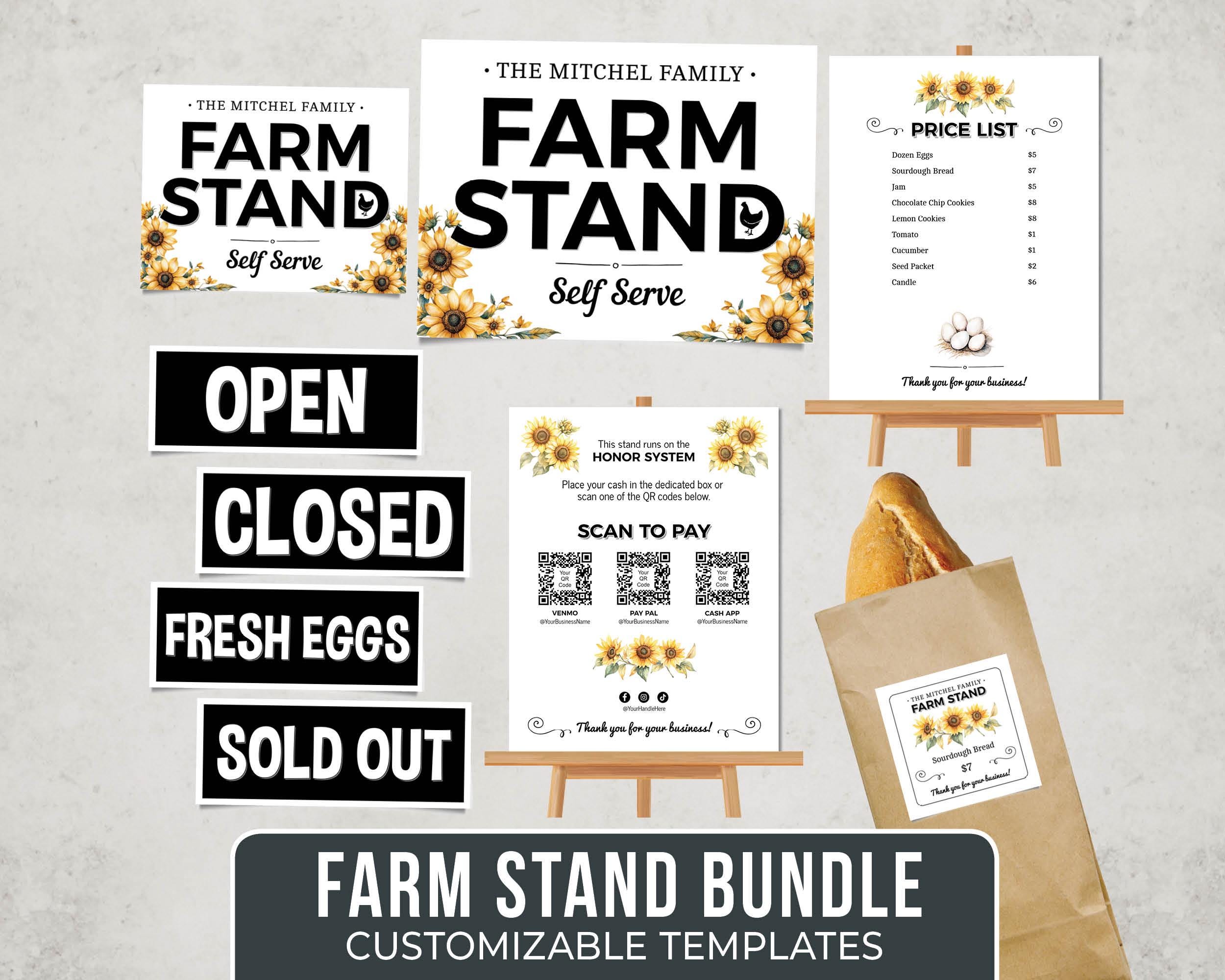 Farm Stand Sign Templates: Editable Signs, Price List, Scan to Pay ...