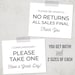 No Returns Sign Printable | Complimentary Sign | Instant Download ...
