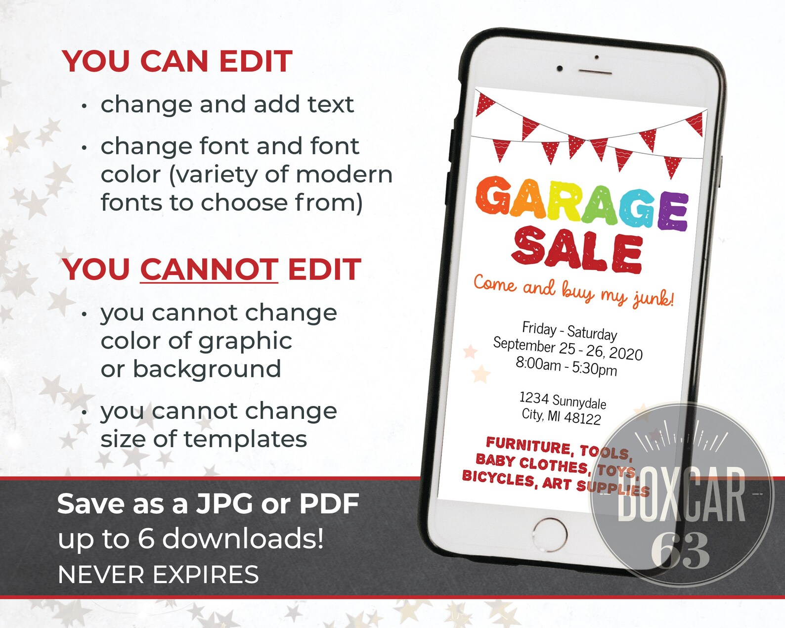 Garage Sale Electronic Invitation Template Editable Yard | Etsy