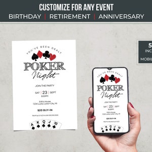 Poker Night Invitation TEMPLATES Editable Invite + Mobile Invite | Card ...