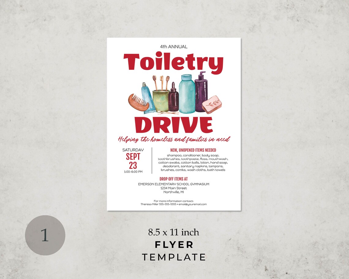 Toiletry Drive Editable TEMPLATES | 8.5x11 Flyer, 11x17 Poster, Social ...