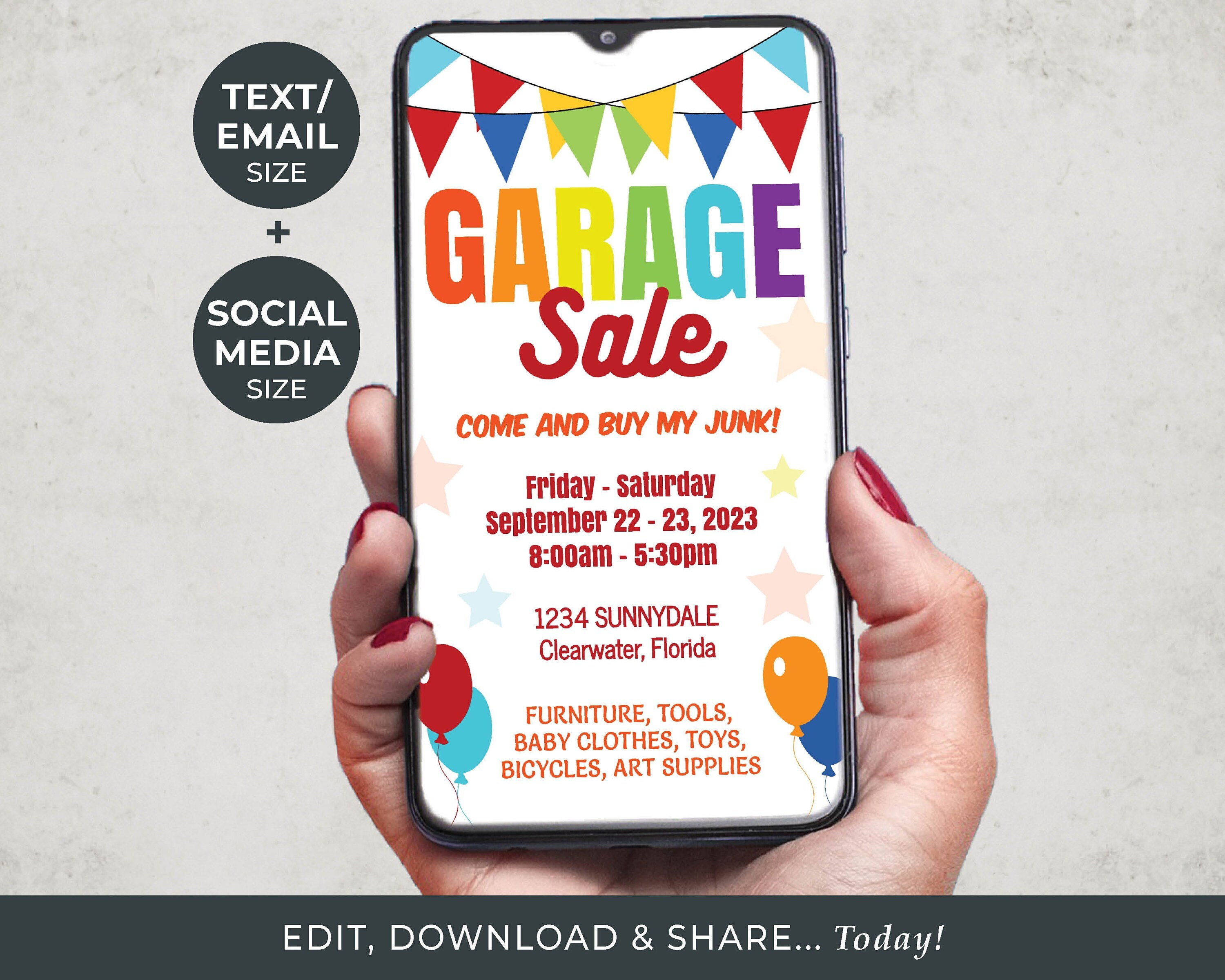 Garage Sale Electronic Invitation TEMPLATE | Editable Yard Sale File ...