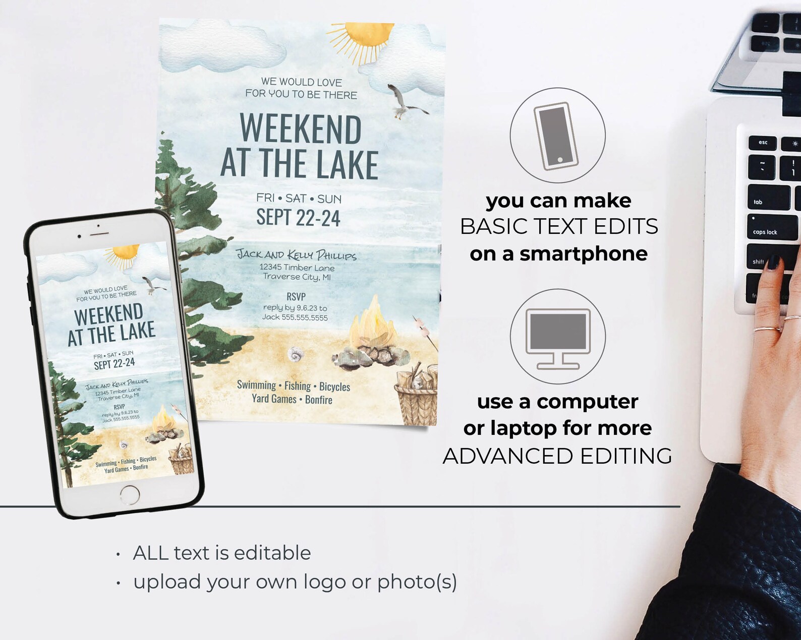 Weekend at the Lake Invitation Self-editing TEMPLATE Mobile Invite ...