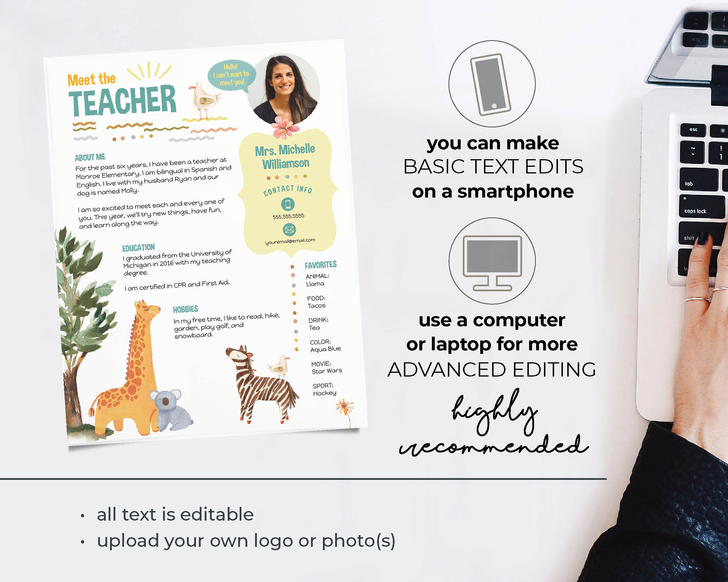 Meet the Teacher Flyer TEMPLATE Edit in Corjl 8.5x11 Teacher Intro ...