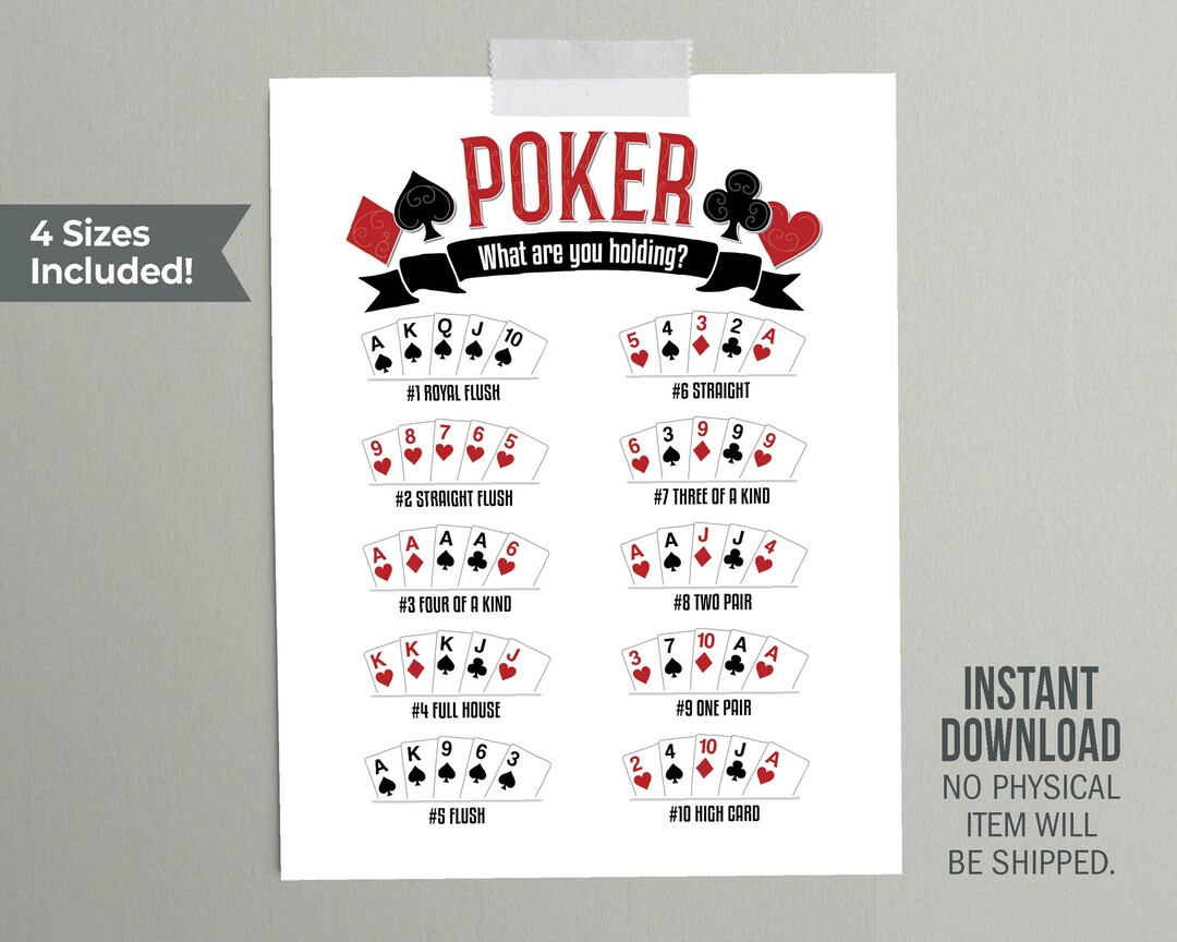 Poker Hand Ranking Poster Instant Download Digital JPG 300 - Etsy