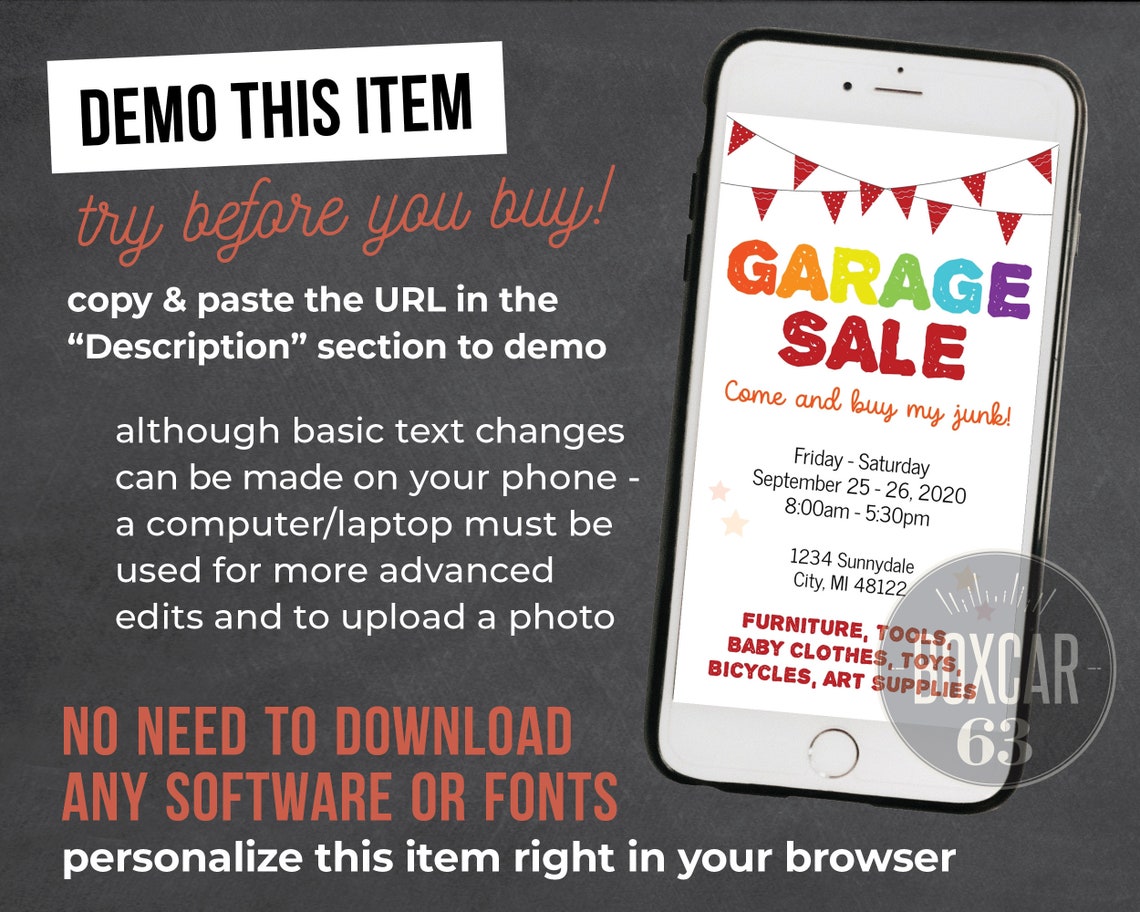 Garage Sale Electronic Invitation Template Editable Yard | Etsy